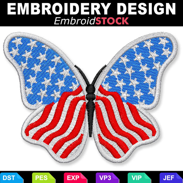 Patriotic American Flag Butterfly Embroidery Design – Embroidstock